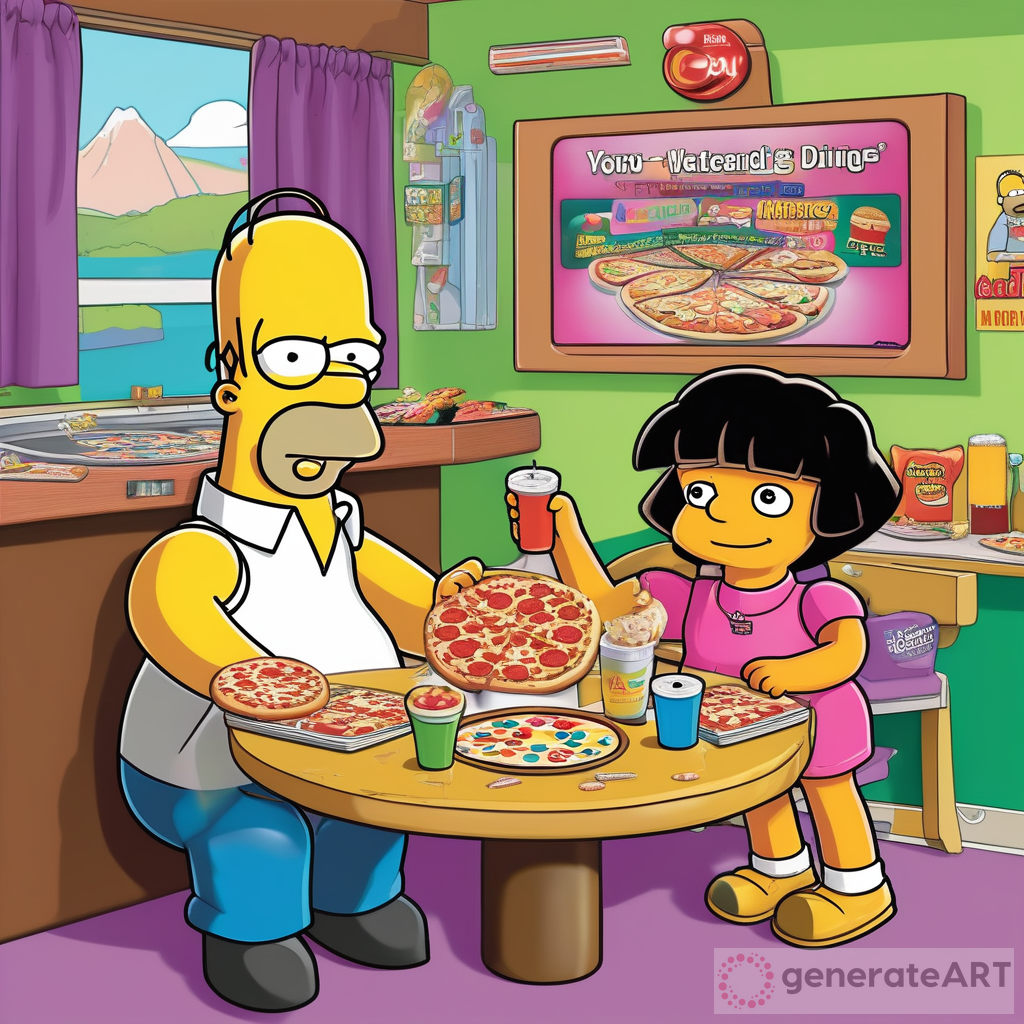 Homer Simpson and Dora the Explorer Devouring Domino's Pizza | GenerateArt