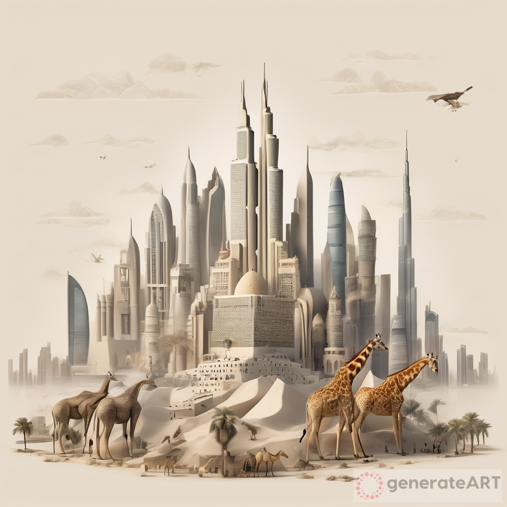 Enchanting Dubai Skyline: Ziggurat Pyramid with Wildlife | GenerateArt